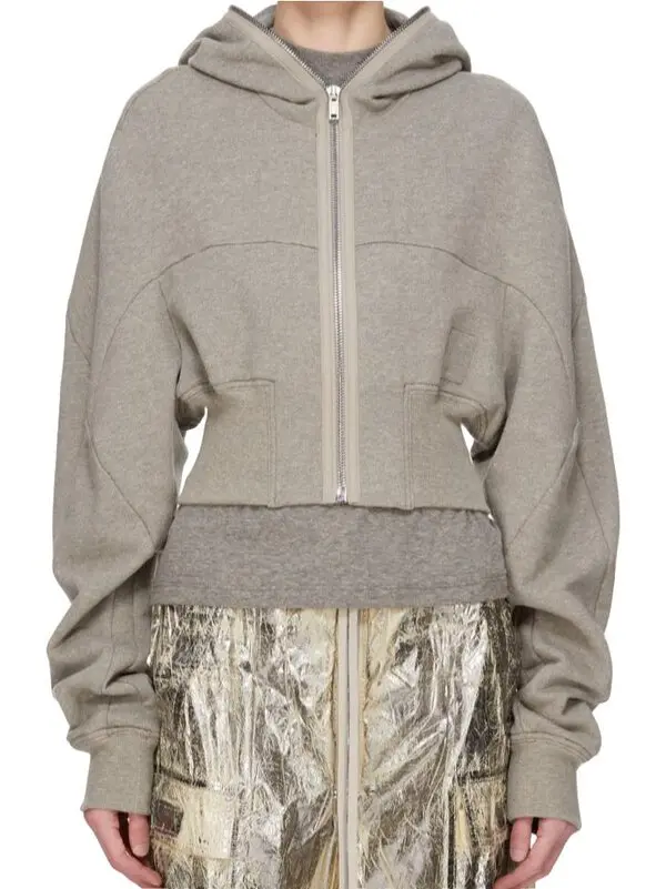 Rick Owens Zipped Cropped Hoodie - Mixed Gray