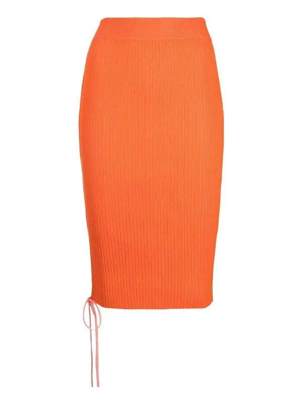 Off-White Vanise Lace-up Detailed High Waist Ribbed Knit Skirt - Orange