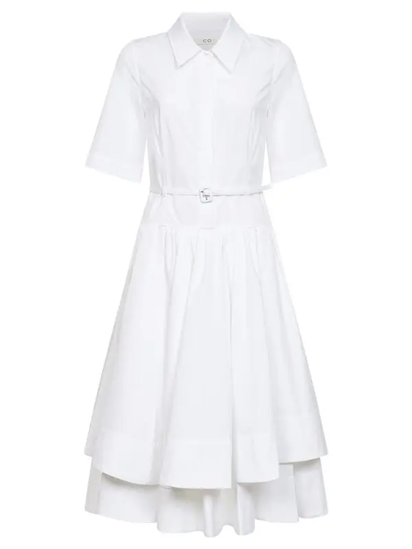Co Belted Shirt Midi Dress - White