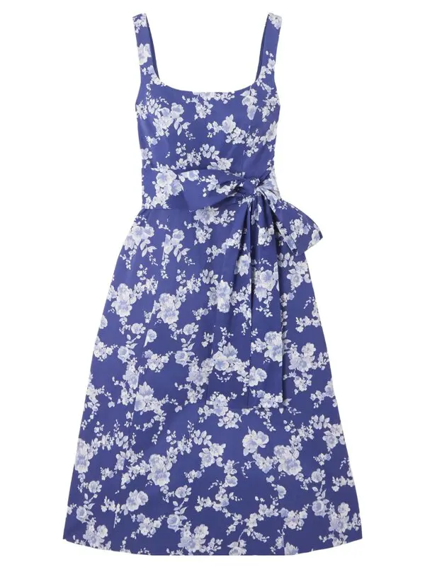 Carolina Herrera Lace-up Floral Print Dress - Blue