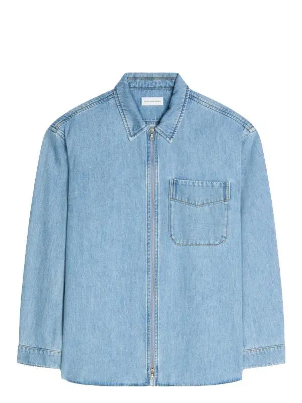 Dries Van Noten Zip Up Denim Shirt - Light Blue