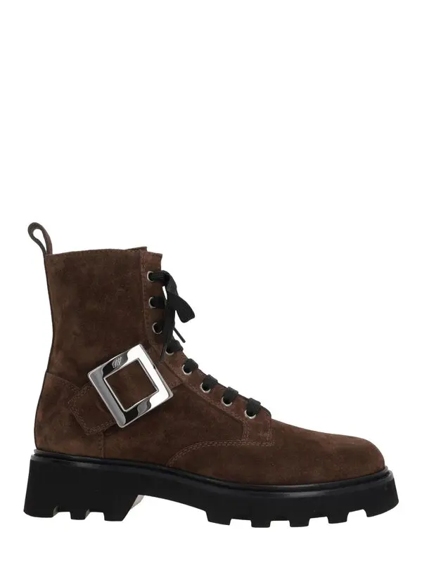 ROGER VIVIER Buckle-fastening Suede Combat Boots - Brown