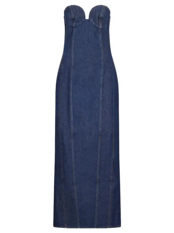 Magda Butrym Seam Detailed Denim Midi Dress - Navy