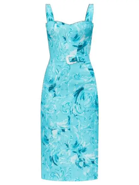 Versace Barocco Belted Midi Dress - Blue