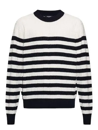 Balmain Striped Crewneck Knit Sweater - White