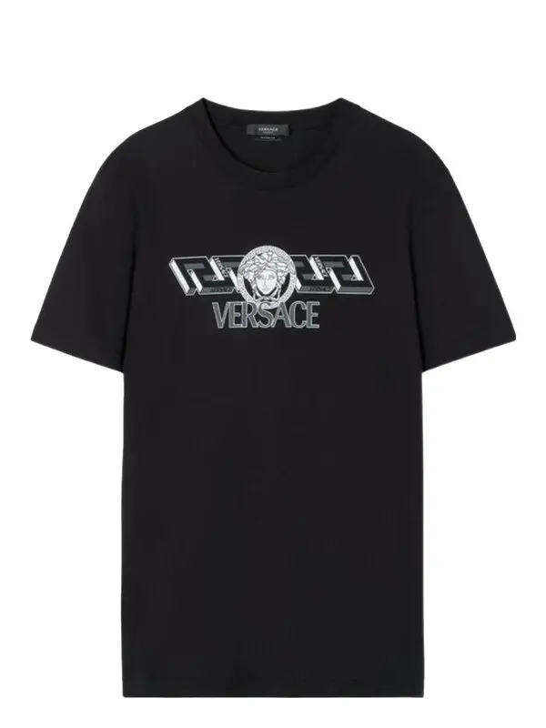 Versace Logo Printed Crewneck T-shirt - Black