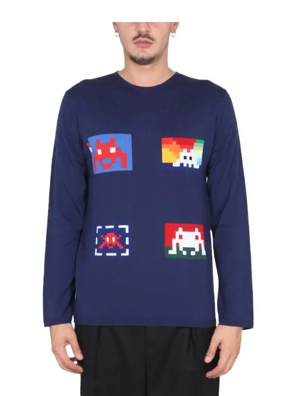 Comme Des Garçons Graphic Intarsia Knit Jumper - Blue