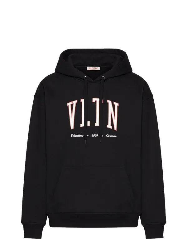 Valentino Garavani Vltn Logo Printed Drawstring Hoodie - Black