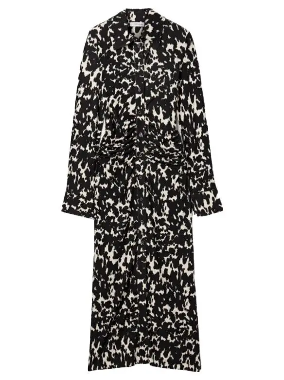 Altuzarra Ruched Printed Crepe-jersey Midi Dress - Black