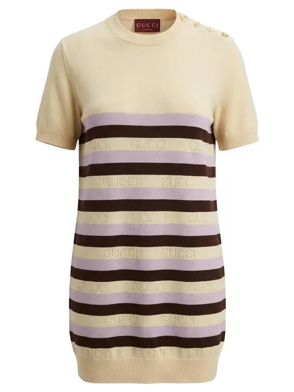 Gucci Striped Knitted Dress With Buttoned Shoulder Detail - Pale Yellow