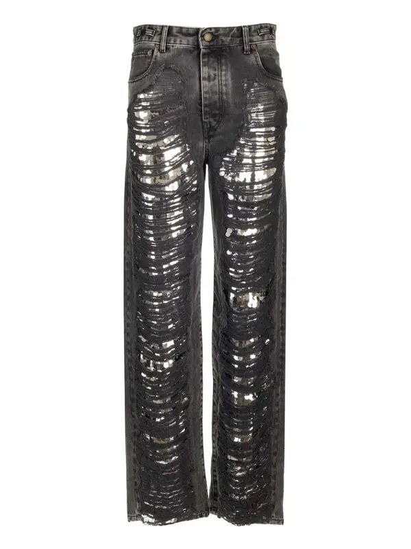 DARKPARK Distressed Sequin Jeans - Black