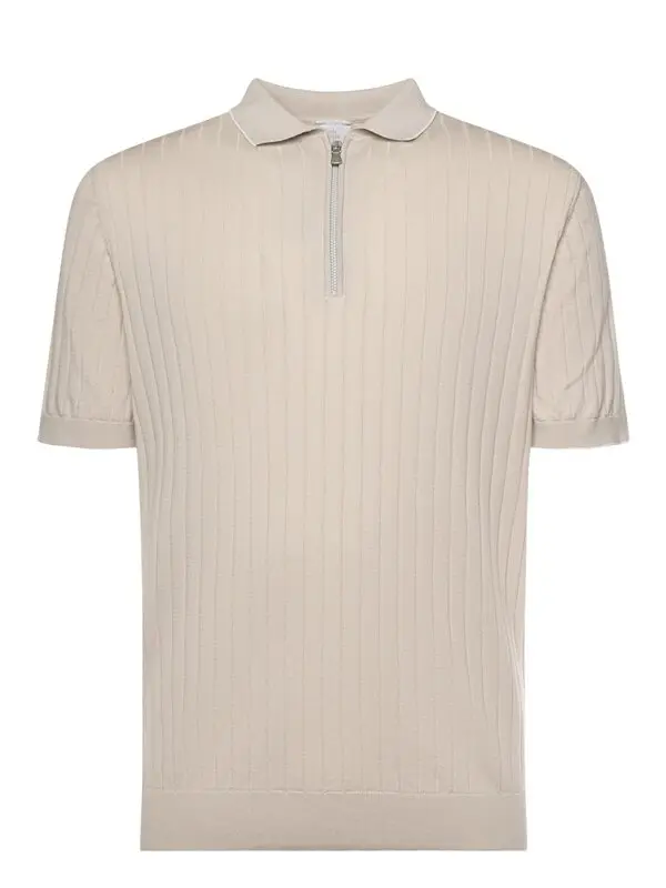Eleventy Ribbed Knit Zip Polo Sweater - Nude