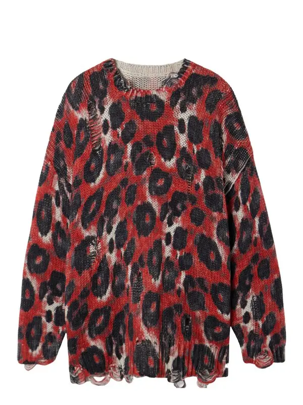 R13 Leopard Print Distressed Knit Jumper - Multi-color