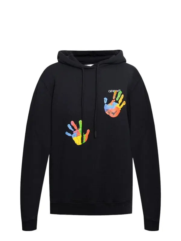 Off-White Graphic Print Logo Embroidered Hoodie - Black