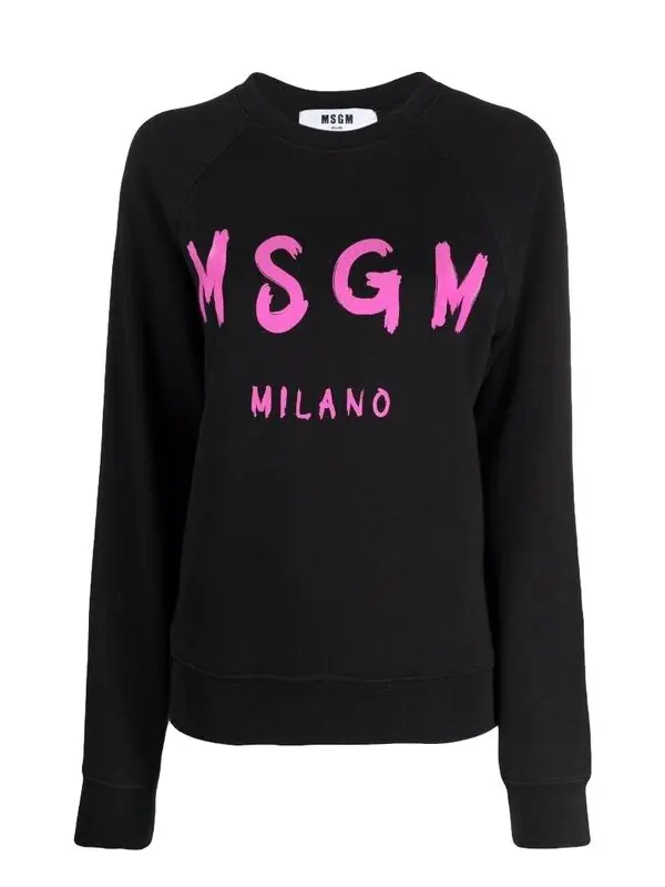 MSGM Logo Print Cotton Sweatshirt - Black