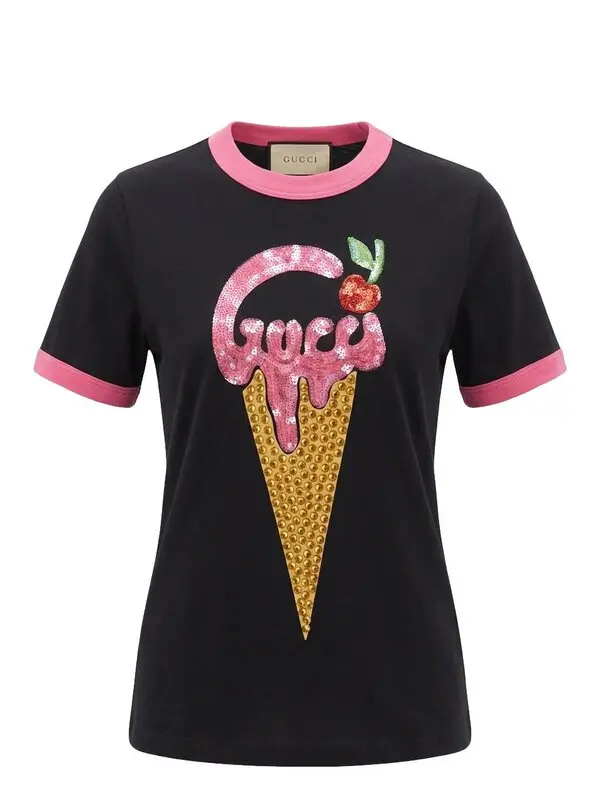 Gucci Ice Cream Sequin Embroidered T-shirt - Green