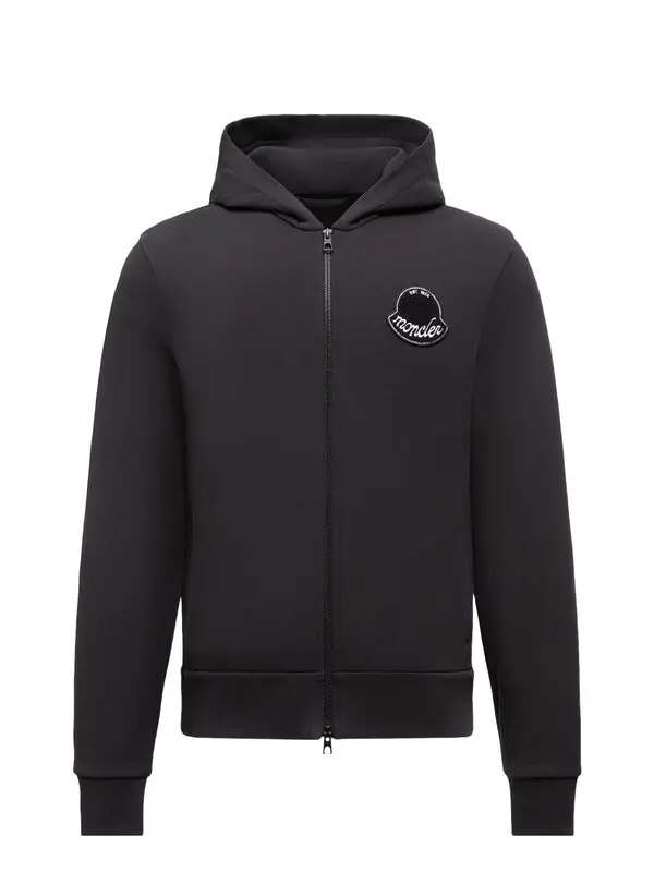 Moncler Zip-up Hoodie With Textured Logo Patch - Black