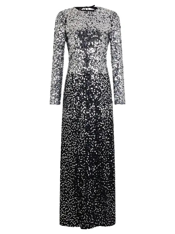 Rabanne Sequin Embellished Long Sleeve Maxi Dress - Black