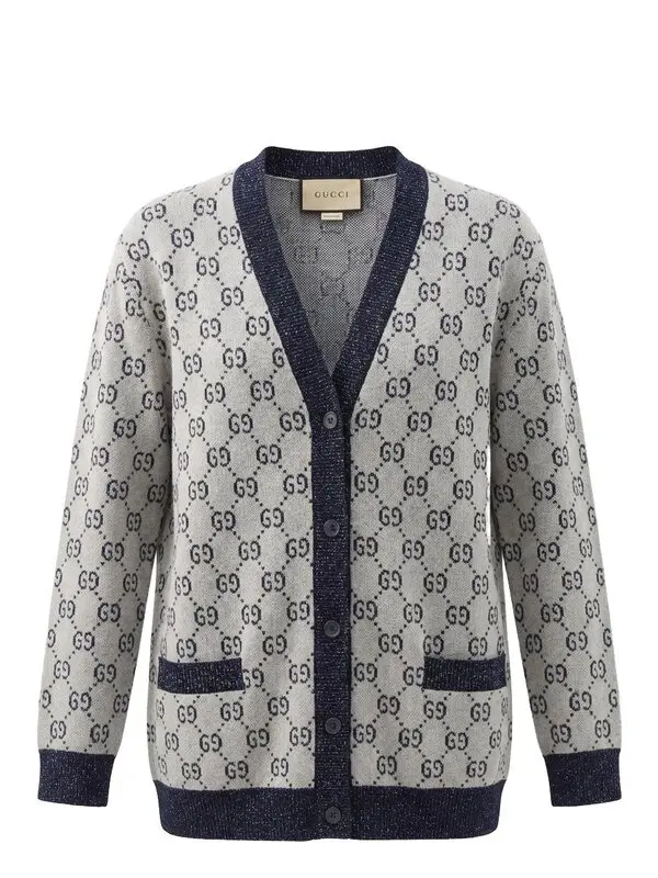 Gucci Gg Cotton Jacquard Cardigan - Gray
