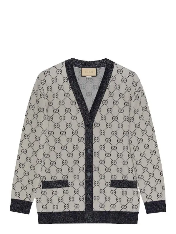 Gucci Gg Cotton Jacquard Cardigan - Gray