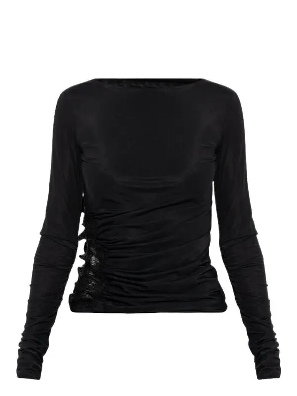 Blumarine Lace-insert Ruched Long-sleeve Top - Black