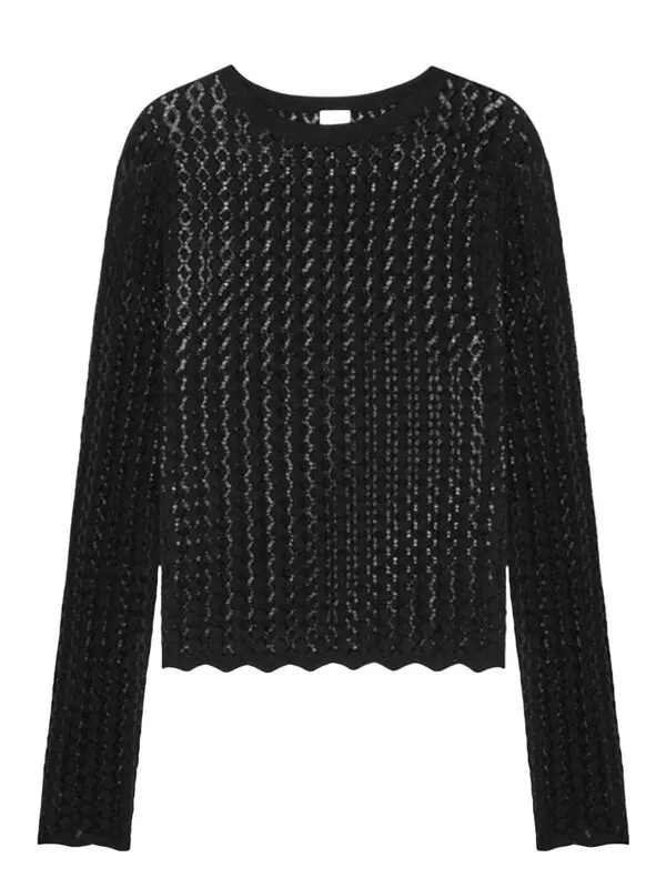 Saint Laurent Pointelle Cropped Knitted Top - Black