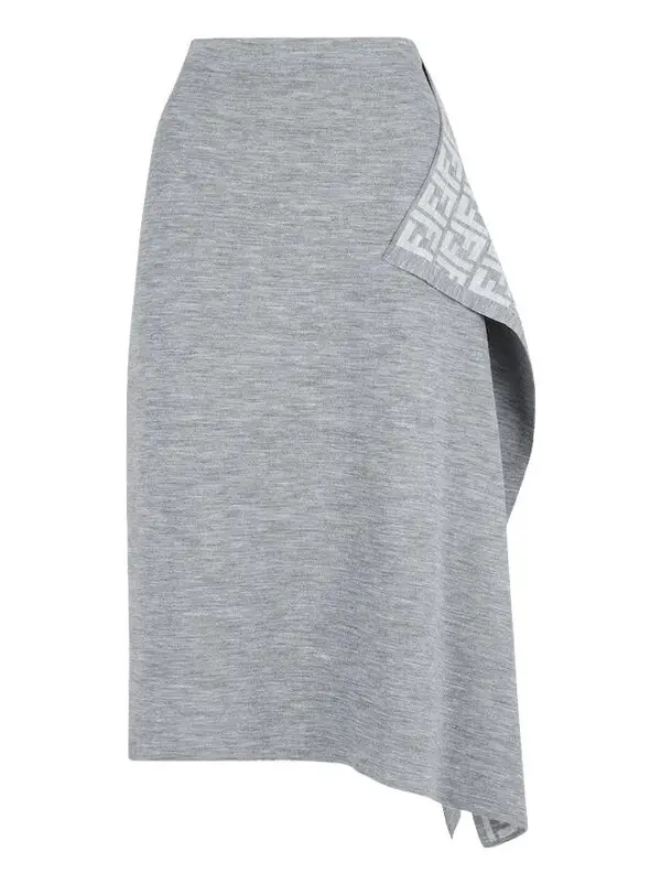 Fendi Asymmetrical Hem Midi Skirt With Ff Pattern - Grey