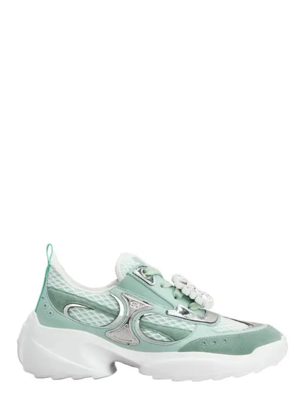 ROGER VIVIER Viv' Run Sneakers With Crystal Buckle - White, Green