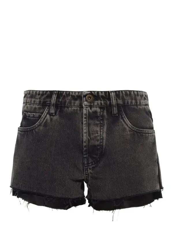 Miu Miu Low Waist Denim Shorts With Logo Detail - Black