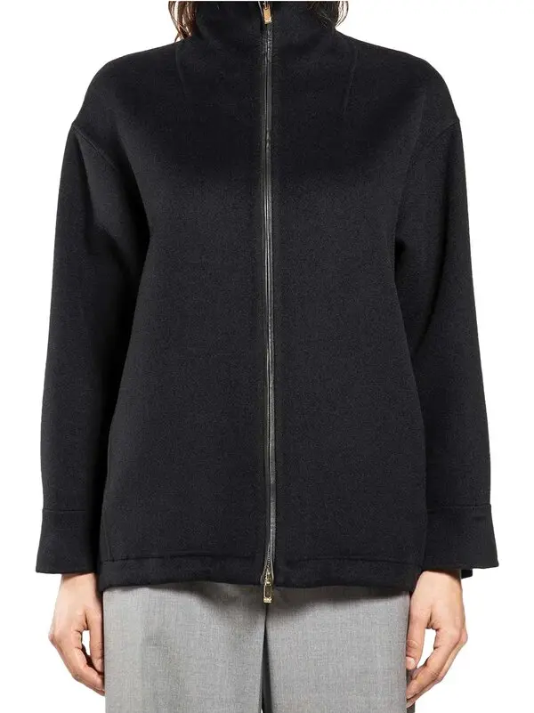 Max Mara Stand Collar Zip Up Jacket - Black
