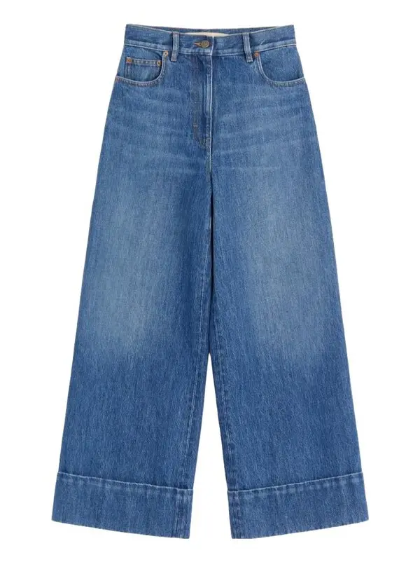 Valentino Garavani Logo Plaque Cropped Jeans - Medium Blue