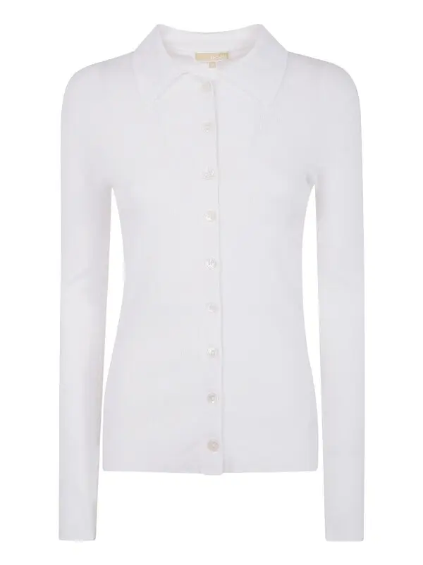 Michael Kors Fine-ribbed Collared Cardigan - White