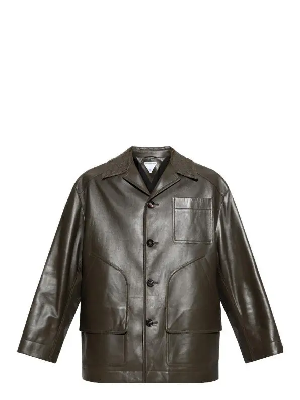 Bottega Veneta Long-sleeved Leather Jacket - Black
