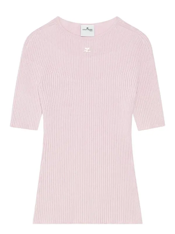 COURREGES Courrèges Ribbed Knit Top With Embroidered Logo - Salt Pink