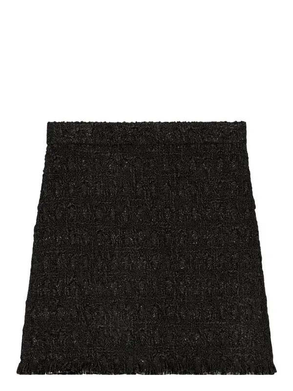 Tory Burch A-line Tweed Mini Skirt With Tassel Hem - Black