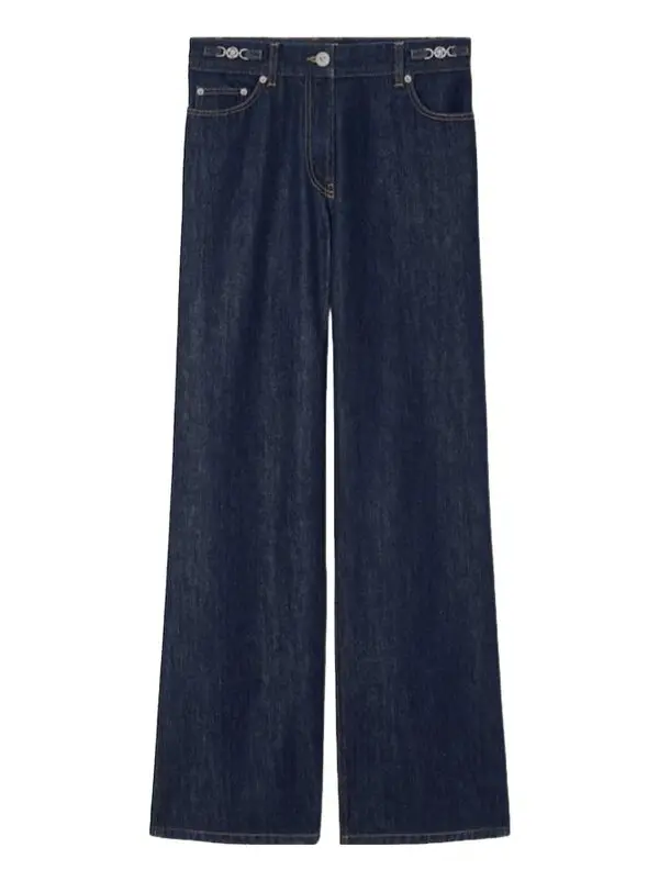 Versace Logo Patch Straight Leg Jeans - Blue
