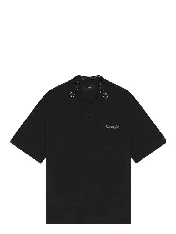 Amiri Embellished Oversized Polo Shirt - Black