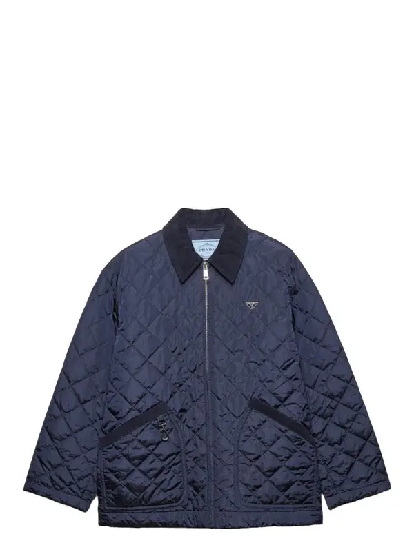 Prada Re-nylon Quilted Jacket With Enamel Triangle Logo - Blue