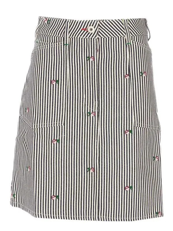 Kenzo Striped Denim Midi Skirt With Embroidered Detail - No