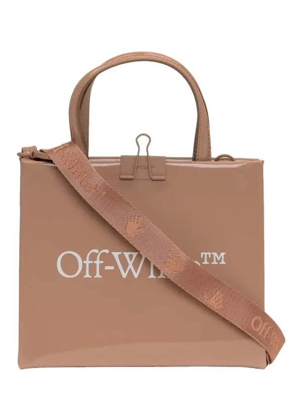 Off-White Patent Leather Square Tote - Brown
