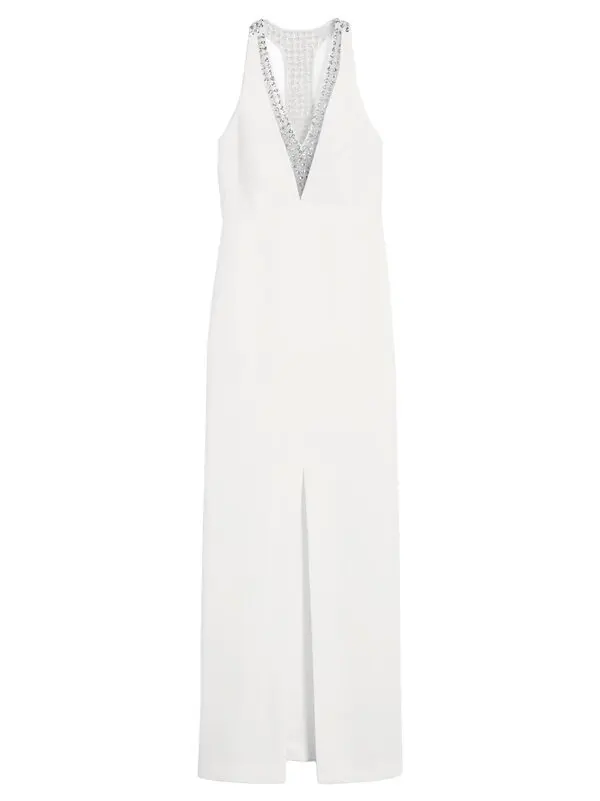 Max Mara Seccolo Embellished V-neck Sleeveless Gown - White