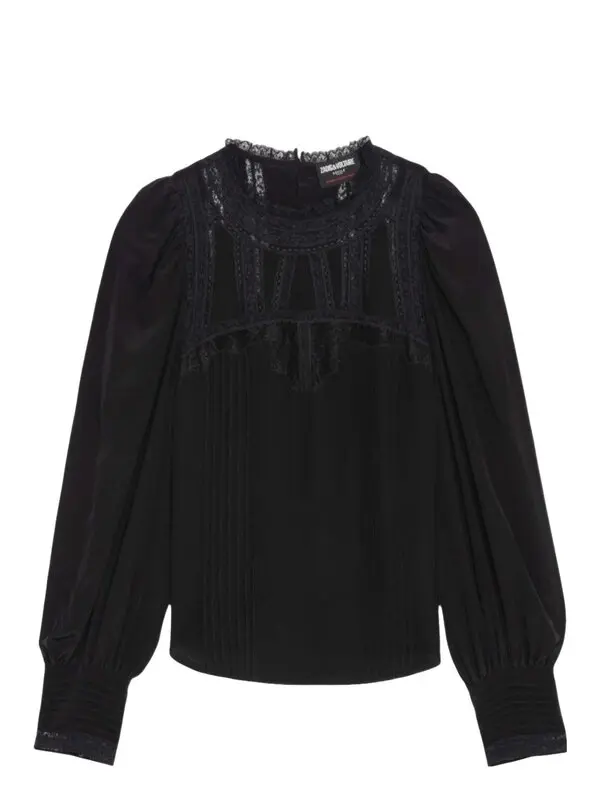Zadig&Voltaire Lace Paneled Pleated Long Sleeve Top - Black