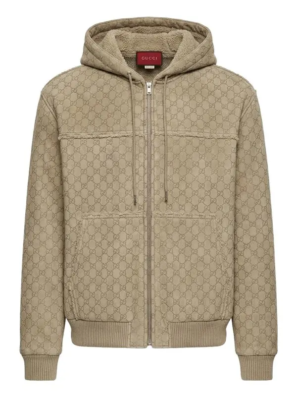 Gucci Frayed Detail Hooded Bomber Jacket - Nude