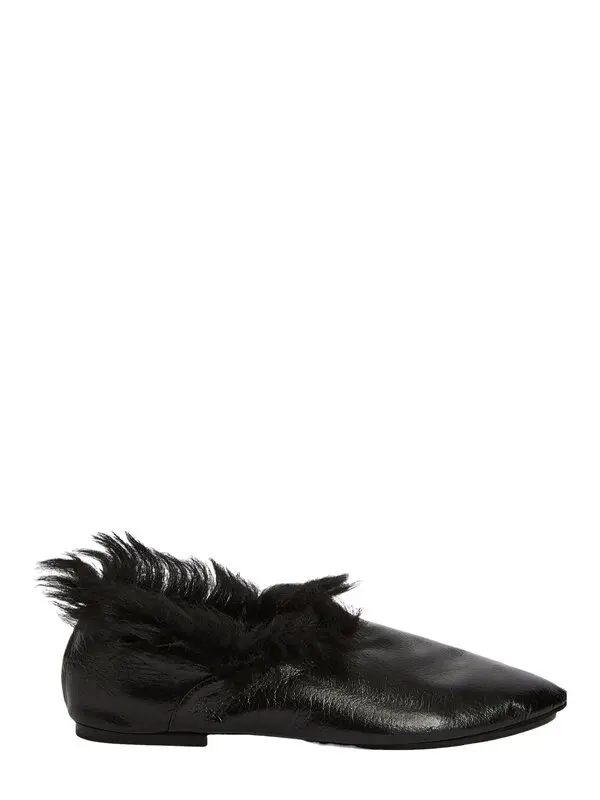 JIL SANDER Pointed Toe Fur Trimmed Slippers - Black