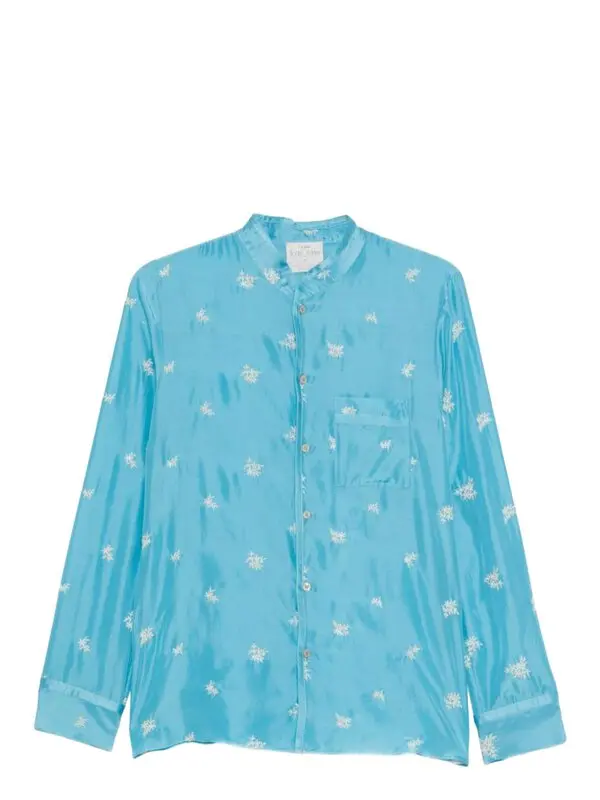 FORTE_FORTE Floral Print Band Collar Shirt - Blue