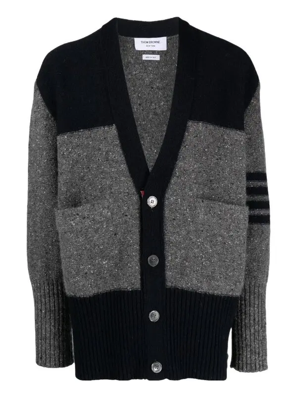 Thom Browne V-neck Oversized Jersey Cardigan With Stripe Details - Medium Gray