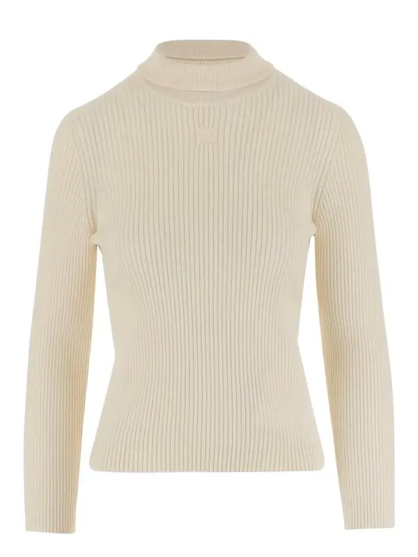 Celine Striped Wool Turtleneck Top - Off White
