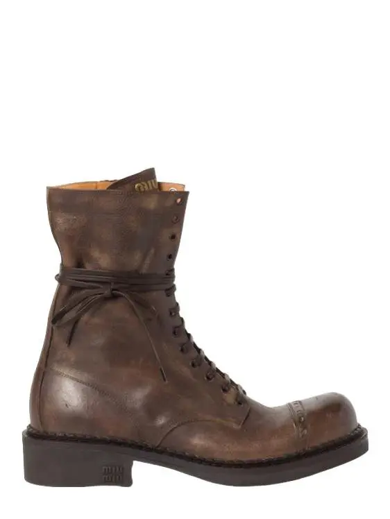 Miu Miu Lace-up Leather Boots - Cocoa Brown