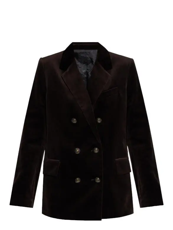 Zadig&Voltaire Double-breasted Velvet Blazer With Embossed Buttons - Brown