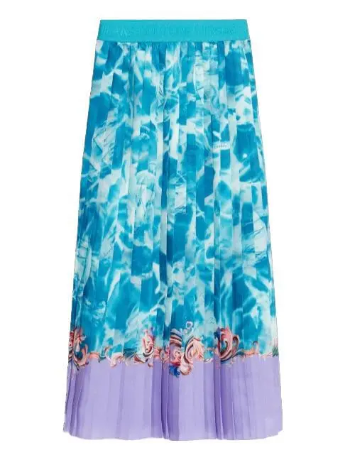 Versace Printed Pleated Midi Skirt - Blue